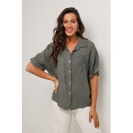 Le Monde du Lin Leinen-Bluse in Khaki - 70% | Gr&ouml;&szlig;e 38/40 | Damen-blusen