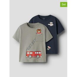 name it 2er-Set: Shirts "Vilian" in Khaki/ Dunkelblau - 16% | Gr&ouml;&szlig;e 122/128 | Kinder-oberteile