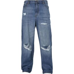 Bequeme Jeans Urban Classics "Urban Classics Herren Distressed 90&lsquo;s Jeans", Herren, Gr. 30, Normalgr&ouml;&szlig;en, mid tiefblau destroyed washed, 100% Baumwolle, unifarben, Jeans