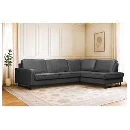 Ecksofa Home Affaire "Pinto, 290 cm, Cord, Chenille, Lederoptik, Ottomane links / rechts", grau (dunkelgrau), B:290cm H:85cm T:217cm, Luxus-Microfaser in Lederoptik (100% Polyester);Cord (92% Polyester, 8% Polyamide), Sofas, Ecksofa, mit Keder, schwarze Metallf&uuml;&szlig;e, Wellenunterfederung