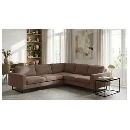 Ecksofa Home Affaire "Pinto, XXL, 250/290 cm, langer Schenkel, Ottomane", braun, B:290cm H:85cm T:250cm, 92% Polyester, 8% Nylon, Sofas, Ecksofa, Cord, Chenille, Lederoptik, mit Keder, Metallf&uuml;&szlig;e, Wellenunterfederung