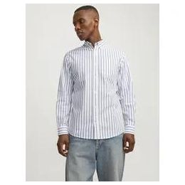 Jack & Jones Langarmhemd JACK & JONES "JJEOXFORD SHIRT LS NOOS", Herren, Gr. L, N-Gr, blau (ensign blau stripes:stripes), Web, Obermaterial: 100% Baumwolle, gestreift, slim fit, &Auml;rmel mit &Auml;rmelschlitz 2-Knopf-Manschette, Hemden