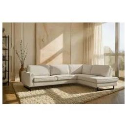 Ecksofa Home Affaire "Pinto, 290 cm, Cord, Chenille, Lederoptik, Ottomane links / rechts", creme, B:290cm H:85cm T:217cm, 100% Polyester, Sofas, Ecksofa, mit Keder, schwarze Metallf&uuml;&szlig;e, Wellenunterfederung
