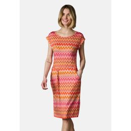 Sommerkleid Ragwear "Taggien Print", Damen, Gr. L (40), Normalgr&ouml;&szlig;en, orange (pfirsich), Material: 95% Viskose, 5% Elasthan, figurumspielend knielang, Rundhals, &Auml;rmel ohne &Auml;rmelschlitz, Kleider Sommerkleid, Leichtes, bequemes Midikleid mit Muster
