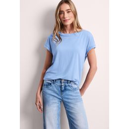 T-Shirt Street One, Damen, Gr. 36, drift blau, Stoff, 95% Viskose, 5% Elasthan, unifarben, normal normal, U-Boot-Ausschnitt, abgesteppt, Shirts T-Shirt, mit U-Boot-Ausschnitt
