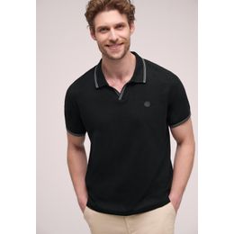Poloshirt Street One MEN, Herren, Gr. L (42), schwarz, Web, 50% Baumwolle, 48% Polyester, 2% Elasthan, unifarben, normal normal, hoch geschlossener Ausschnitt, abgesteppt, Shirts, im soften Baumwoll-Mix