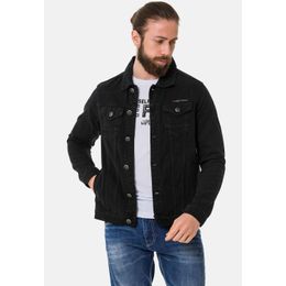 Cipo & Baxx Jeansjacke CIPO & BAXX "CJ289", Herren, Gr. M, schwarz (flatschwarz), Stoff, 100% Baumwolle, unifarben, regular fit normal, V-Ausschnitt, 1-Knopf-Manschette, Jacken Jeansjacke, mit Knopfleiste