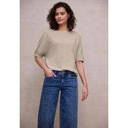 T-Shirt STREET ONE STUDIO, Damen, Gr. 38, stone sand, Stoff, 60% Viskose, 40% Polyester, unifarben, normal normal, Rundhals, elastischer Bund, Shirts T-Shirt, Rundhalsausschnitt
