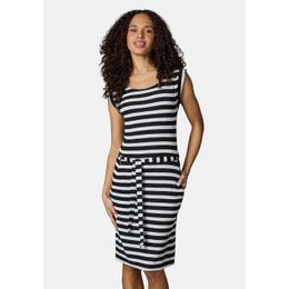 Sommerkleid Ragwear "Tagg Stripes", Damen, Gr. XS (34), Normalgr&ouml;&szlig;en, schwarz, Material: 50% Viskose, 50% Polyester, figurumspielend ca. Mitte Oberschenkel, tiefer Rundhals, &Auml;rmel ohne &Auml;rmelschlitz, Kleider Sommerkleid, gestreiftes Damen Minikleid mit Taillenband und Taschen