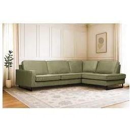 Ecksofa Home Affaire "Pinto, 290 cm, Cord, Chenille, Lederoptik, Ottomane links / rechts", gr&uuml;n (khaki), B:290cm H:85cm T:217cm, Luxus-Microfaser in Lederoptik (100% Polyester);Cord (92% Polyester, 8% Polyamide), Sofas, Ecksofa, mit Keder, schwarze Metallf&uuml;&szlig;e, Wellenunterfederung