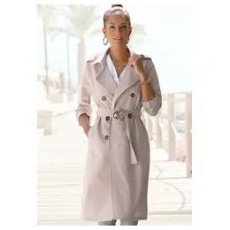 Trenchcoat Lascana, Damen, Gr. 36, beige, Web, Obermaterial: 79% Polyester, 17% Viskose, 4% Elasthan, figurumspielend knielang, V-Ausschnitt, gerader Abschluss, M&auml;ntel, zum Regulieren, leichter Damenmantel ohne Futter, casual-chic, Topseller