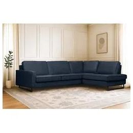 Ecksofa Home Affaire "Pinto, 290 cm, Cord, Chenille, Lederoptik, Ottomane links / rechts", blau (rauchblau), B:290cm H:85cm T:217cm, Luxus-Microfaser in Lederoptik (100% Polyester);Cord (92% Polyester, 8% Polyamide), Sofas, Ecksofa, mit Keder, schwarze Metallf&uuml;&szlig;e, Wellenunterfederung