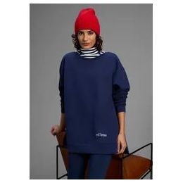 Longsweatshirt Laura Scott, Damen, Gr. 36/38, blau (marine), Sweatware, Obermaterial: 60% Baumwolle, 40% Polyester, bedruckt, unifarben, oversize, Rundhals, Sweatshirts, Weiche Baumwollmischung mit Seitenschlitzen und Schriftprint
