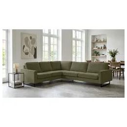 Ecksofa Home Affaire "Pinto, XXL, 250/290 cm, langer Schenkel, Ottomane", gr&uuml;n (khaki), B:290cm H:85cm T:250cm, Luxus-Microfaser in Lederoptik(100% Polyester);Cord (92% Polyester, 8% Polyamide), Sofas, Ecksofa, Cord, Chenille, Lederoptik, mit Keder, Metallf&uuml;&szlig;e, Wellenunterfederung