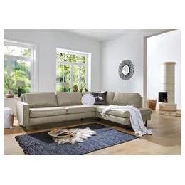 Ecksofa Home Affaire "Pinto, 290 cm, Cord, Chenille, Lederoptik, Ottomane links / rechts", grau (taupe), B:290cm H:85cm T:217cm, Luxus-Microfaser in Lederoptik (100% Polyester);Cord (92% Polyester, 8% Polyamide), Sofas, Ecksofa, mit Keder, schwarze Metallf&uuml;&szlig;e, Wellenunterfederung