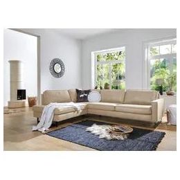 Ecksofa Home Affaire "Pinto, 290 cm, Cord, Chenille, Lederoptik, Ottomane links / rechts", beige, B:290cm H:85cm T:217cm, Luxus-Microfaser in Lederoptik (100% Polyester);Cord (92% Polyester, 8% Polyamide), Sofas, Ecksofa, mit Keder, schwarze Metallf&uuml;&szlig;e, Wellenunterfederung