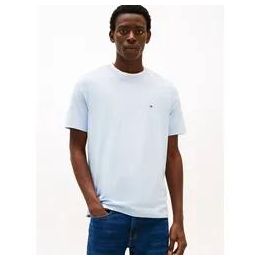 T-Shirt Tommy Hilfiger "ESSENTIAL REGULAR FIT SOLID mit Stickerei", Herren, Gr. XXL, blau (breezy blau), Single Jersey, Obermaterial: 100% Baumwolle, unifarben, Basic, Rundhals, Shirts T-Shirt, unifarben, casual, Baumwolle, Rundhals
