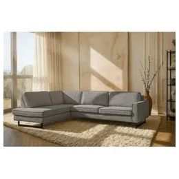 Ecksofa Home Affaire "Pinto, 290 cm, Cord, Chenille, Lederoptik, Ottomane links / rechts", silber grau, B:290cm H:85cm T:217cm, 100% Polyester, Sofas, Ecksofa, mit Keder, schwarze Metallf&uuml;&szlig;e, Wellenunterfederung