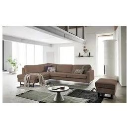 Ecksofa Home Affaire "Pinto, 290 cm, Cord, Chenille, Lederoptik, Ottomane links / rechts", braun, B:290cm H:85cm T:217cm, 92% Polyester, 8% Nylon, Sofas, Ecksofa, mit Keder, schwarze Metallf&uuml;&szlig;e, Wellenunterfederung