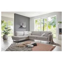 Ecksofa Home Affaire "Pinto, 290 cm, Cord, Chenille, Lederoptik, Ottomane links / rechts", beige (natural), B:290cm H:85cm T:217cm, 90% Polyester, 10% Nylon, Sofas, Ecksofa, mit Keder, schwarze Metallf&uuml;&szlig;e, Wellenunterfederung