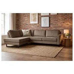 Ecksofa Home Affaire "Pinto, 290 cm, Cord, Chenille, Lederoptik, Ottomane links / rechts", braun, B:290cm H:85cm T:217cm, 100% Polyester, Sofas, Ecksofa, mit Keder, schwarze Metallf&uuml;&szlig;e, Wellenunterfederung