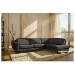 Ecksofa Home Affaire "Pinto, 290 cm, Cord, Chenille, Lederoptik, Ottomane links / rechts", dunkelgrau, B:290cm H:85cm T:217cm, 100% Polyester, Sofas, Ecksofa, mit Keder, schwarze Metallf&uuml;&szlig;e, Wellenunterfederung
