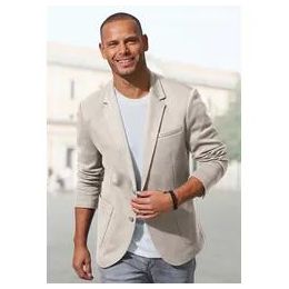 Sakko John Devin "aus elastischer Jersey Pikee-Qualit&auml;t", Herren, Gr. M (48/50), beige, Piqu&eacute;, Obermaterial: 65% Baumwolle, 35% Polyester. Futter: 100% Polyester, unifarben, regular fit normal, &Auml;rmel mit &Auml;rmelschlitz mit Kn&ouml;pfen, Sakkos Sakko, l&auml;ssiges Stretchsakko mit dezentem Muster