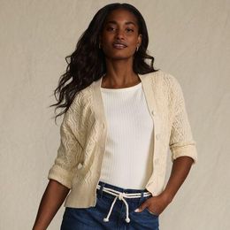 LANDS' END Cardigan aus Leinenmix, Damen,  Wei&szlig;, Baumwolle/Leinen/Baumwoll-Mischung, by Lands' End