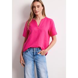 Shirtbluse Street One, Damen, Gr. 34, magenta dream, Web, 60% Leinen, 40% Baumwolle, unifarben, normal normal, Rundhals, B&uuml;ndchen, Blusen, mit Leinenanteil