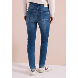 Slim-fit-Jeans Cecil, Damen, Gr. 29, L&auml;nge 28, mid blau used wash, Jeans, 77% Baumwolle, 20% Polyester, 3% Elasthan, unifarben, lang, Jeans Slim-fit-Jeans, High Waist