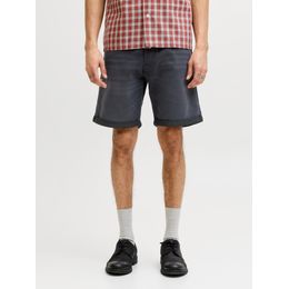 Jack & Jones Shorts JACK & JONES "JJIRICK JJICON SHORTS GE 720 I.K SN", Herren, Gr. L, N-Gr, schwarz denim, Denim/Jeans, Obermaterial: 66% Baumwolle, 33% Polyester, 1% Elasthan, Abriebeffekte, regular fit ca. Mitte Knie, Hosen Shorts, Baumwollmischung, regular fit