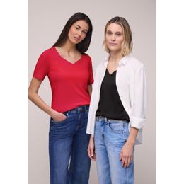 T-Shirt Street One, Damen, Gr. 34, schwarz, salsa rot, Web, 50% Baumwolle, 50% Modal, unifarben, normal normal, Rundhals, abgesteppt, Shirts T-Shirt, im soften Baumwoll-Mix