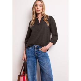Klassische Bluse Street One, Damen, Gr. 38, espresso braun, Web, Obermaterial: 60% Leinen, 40% Baumwolle, unifarben, l&auml;ssig geschnitten h&uuml;ftlang, Rundhals, 1-Knopf-Manschette, Blusen Bluse, aus Leinenmix