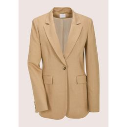 Madeleine Mode Jackenblazer MADELEINE "Blazer Longblazer mit Reverskragen", Damen, Gr. 48, braun (macchiato), Obermaterial: 90% Viskose CV. 10% Leinen LI., Modern, tailliert, Blazer, &Auml;rmelschlitz