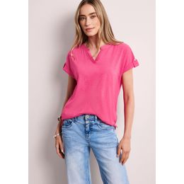 T-Shirt Street One, Damen, Gr. 34, magenta dream, Web, 50% Baumwolle, 50% Modal, unifarben, normal normal, Rundhals, B&uuml;ndchen, Shirts T-Shirt, mit geschlitztem Rundhalsausschnitt