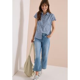Hemdbluse Cecil, Damen, Gr. XXL (46), universal blau, Web, 100% Baumwolle, gemustert, klassisch normal, V-Ausschnitt, abgesteppt, Blusen Hemdbluse, aus reiner Baumwolle