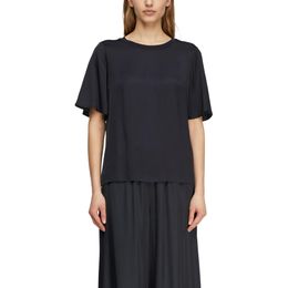 T-Shirt comma, Damen, Gr. 40, schwarz (navy), Single Jersey, Obermaterial: 95% Viskose, 5% Elasthan, unifarben, regular fit normal, Rundhals, Shirts T-Shirt, mit geripptem Ausschnitt