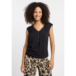 V-Shirt Ragwear "SALTTY", Damen, Gr. L, schwarz, Web, Obermaterial: 100% Viskose, unifarben, normal, V-Ausschnitt, Shirts, Viskose mit Gummizug am Saum und Knopfleiste