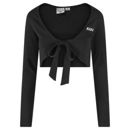 T-Shirt Karl Kani "Karl Kani Damen KW241-045-2 Karl Kani Chest Retro Knot Bolero", Damen, Gr. M, schwarz, 95% Baumwolle, 5% Elasthan, bedruckt, slim fit, U-Boot-Ausschnitt, Shirts T-Shirt