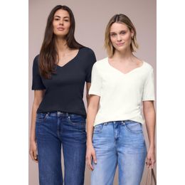 T-Shirt Street One, Damen, Gr. 34, sanftes wei&szlig;, shadowed navy, Web, 50% Baumwolle, 50% Modal, unifarben, normal normal, Rundhals, abgesteppt, Shirts T-Shirt, im soften Baumwoll-Mix
