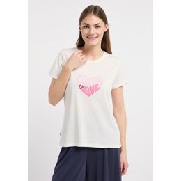 Kurzarmshirt Ragwear "MINTTA PP", Damen, Gr. L, ivory, Jersey, Obermaterial: 50% Baumwolle, 50% Polyester, bedruckt, normal, Rundhals, Shirts, Klassischer Fit mit Herz-Print und softem Finish