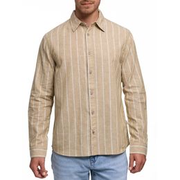 Kurzarmhemd INDICODE "INTryp Long Sleeve", Herren, Gr. L, N-Gr, kelp, Web, Obermaterial: 55% Leinen, 45% Baumwolle, gestreift, regular fit, Hemden