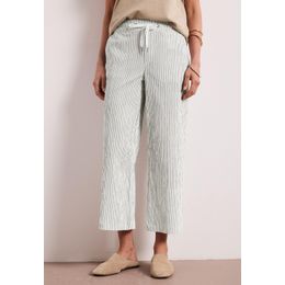 Stoffhose Street One, Damen, Gr. 38, L&auml;nge 26, sanftes wei&szlig;, Web, 57% Baumwolle, 42% Polyester, 1% Elasthan, gestreift, loose fit 7/8-L&auml;nge, Hosen Stoffhose, High Waist