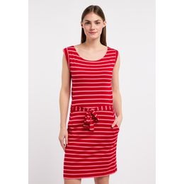 Minikleid Ragwear "TAGG STRIPES", Damen, Gr. L, N-Gr, rot, Jersey, Obermaterial: 50% Polyester, 50% Viskose, gestreift, kniefrei, Rundhals, Kleider Minikleid, Flie&szlig;ende Viskosemischung mit Streifen und Bindeband