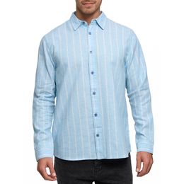 Kurzarmhemd INDICODE "INTryp Long Sleeve", Herren, Gr. XL, N-Gr, sky way, Web, Obermaterial: 55% Leinen, 45% Baumwolle, gestreift, regular fit, Hemden