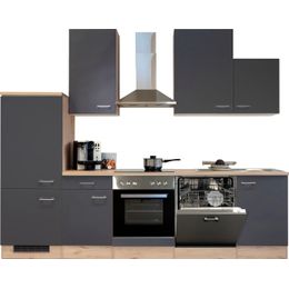 K&uuml;chenzeile Flex-Well "Morena", k&uuml;che: grau, korpus: san remo eiche, arbeitsplatte: san remo eiche, B:280cm T:60cm, Komplettk&uuml;chen-Sets, K&uuml;chenzeile, mit E-Ger&auml;ten, Gesamtbreite 280 cm