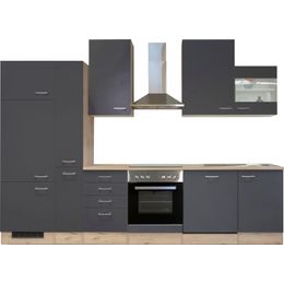 K&uuml;chenzeile Flex-Well "Morena", grau (k&uuml;che: grau, korpus: san remo eiche, arbeitsplatte: san remo eiche), B:310cm T:60cm, Komplettk&uuml;chen-Sets, K&uuml;chenzeile, mit E-Ger&auml;ten, Gesamtbreite 310 cm