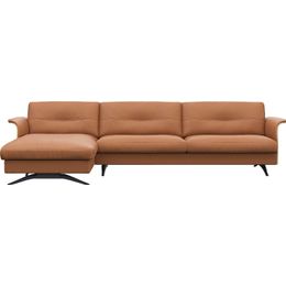 Ecksofa FLEXLUX "Glow, super bequem durch hochwertigem Sitzaufbau mit Federkern, L-Form", braun (modern cognac braun), B:305cm H:81cm T:158cm, 100% Echteder, Sofas, Ecksofa, Modernes skandinavisches Design