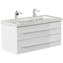 Posseik Badm&ouml;bel Marmor Carrara White YAMO 100 cm 2 Hahnl&ouml;cher SoftClose in versch. Ausf&uuml;hrungen