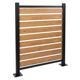 Alu M&uuml;lltonnen-Zaun MCW-K57, Basiselement M&uuml;lltonnenverkleidung, Holzoptik erweiterbar 130x110x6cm ~ hellbraun